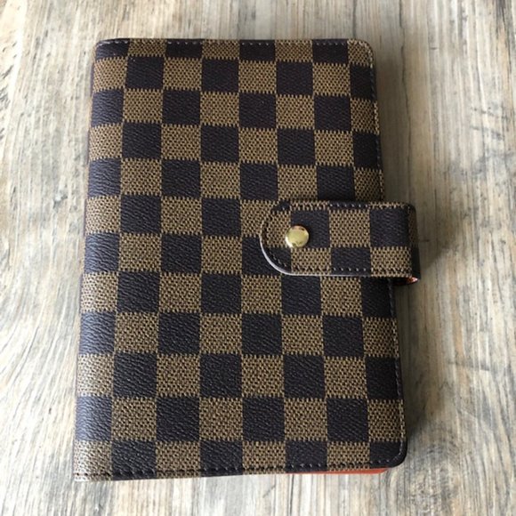Accessories | Brown Checkered Print Binder | Poshmark